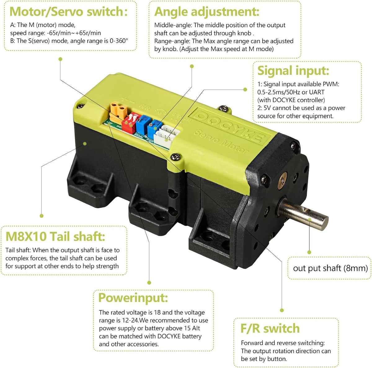 DOCYKE 550kg High Torque RC Servo, 2 in 1 Servo and Motor 16V~24V High ...